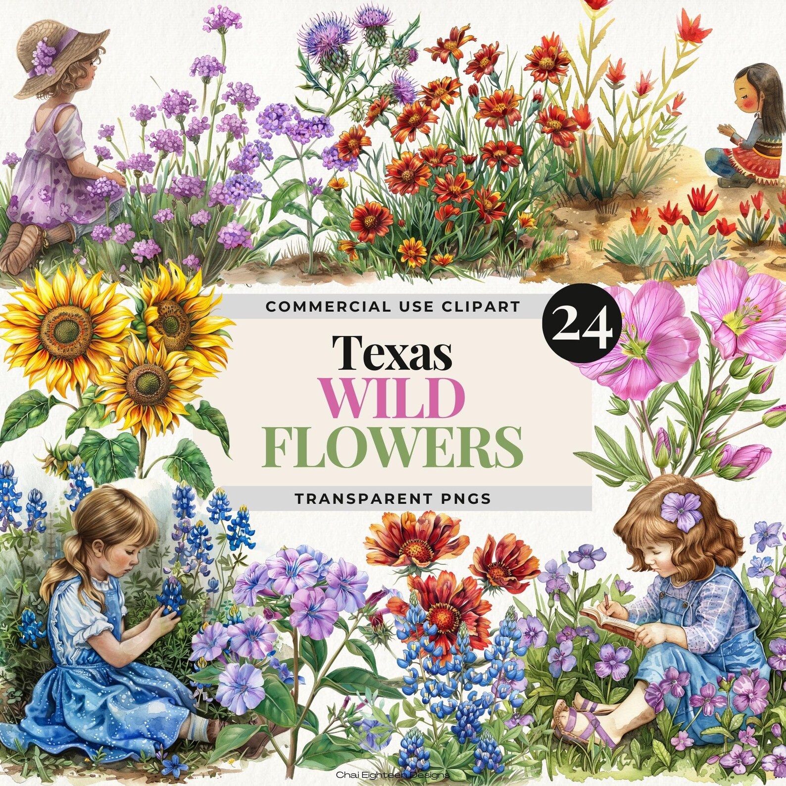 Texas Wildflower Watercolor Clipart Collection, Botanical Floral ...