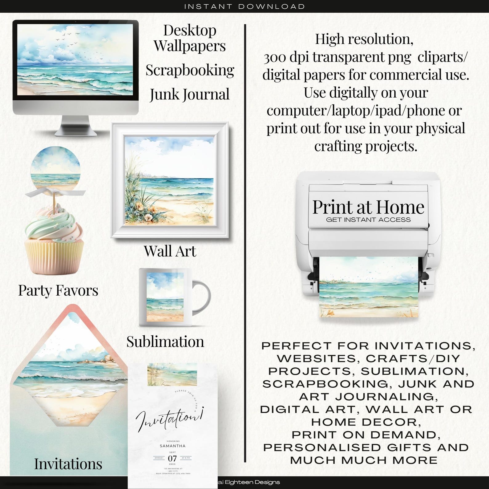 Beach Theme Digital Kit | Summer Beach Digital Papers | Vacation ...