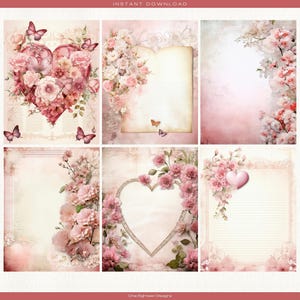Valentine Digital Download Cardstock, Romantic Floral Papers, Pink ...
