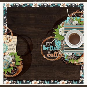 Coffee Themed Digital Papers | but First Coffee Digital Scrapbooking ...