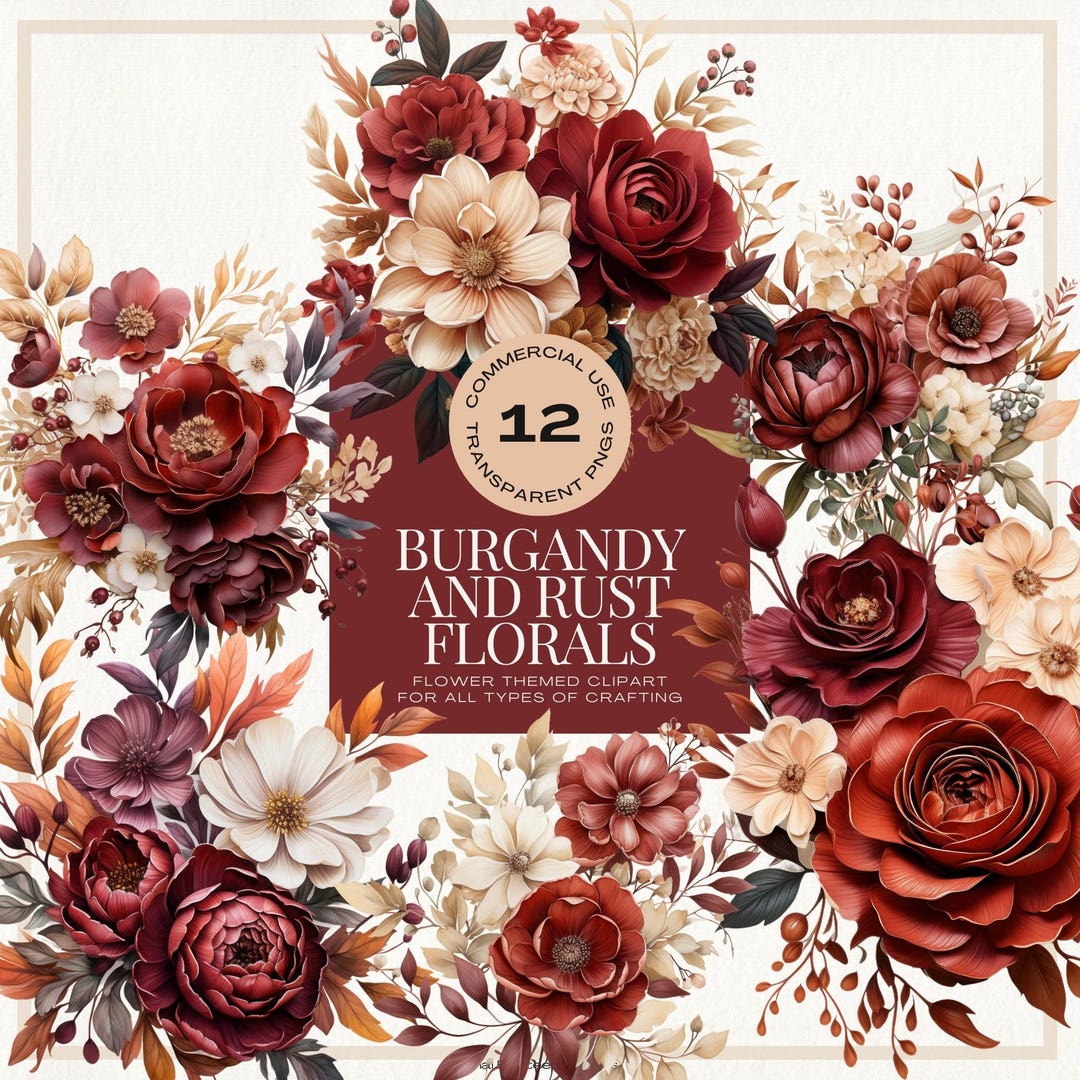Burgundy and Rust Flower Clipart, Fall Flower Clipart, Autumn ...
