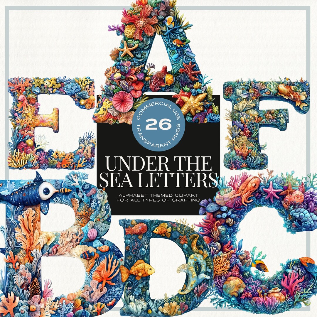 Under the Sea Clipart Letters, Under the Sea Décor, Ocean Nursery Art ...