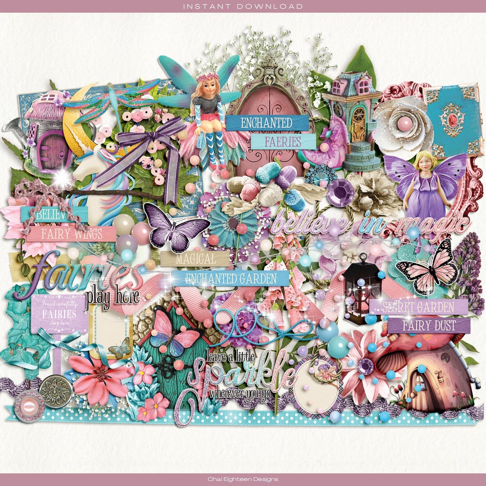 Enchanted Fairy Digital Scrapbook Bundle, Magical Garden Birthday Décor ...