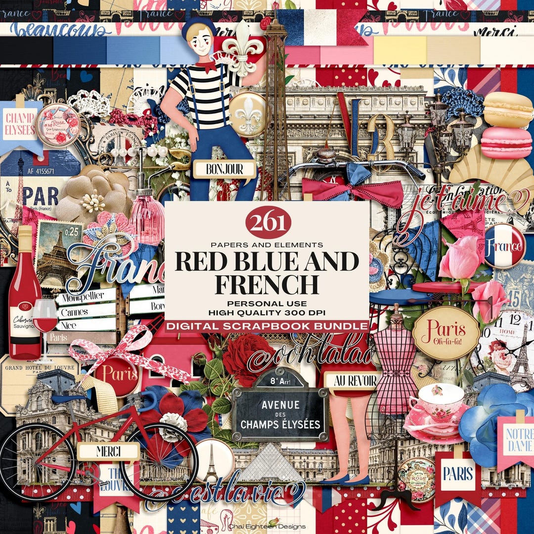 French Country Digital Scrapbook Bundle, Paris Birthday Invite ...