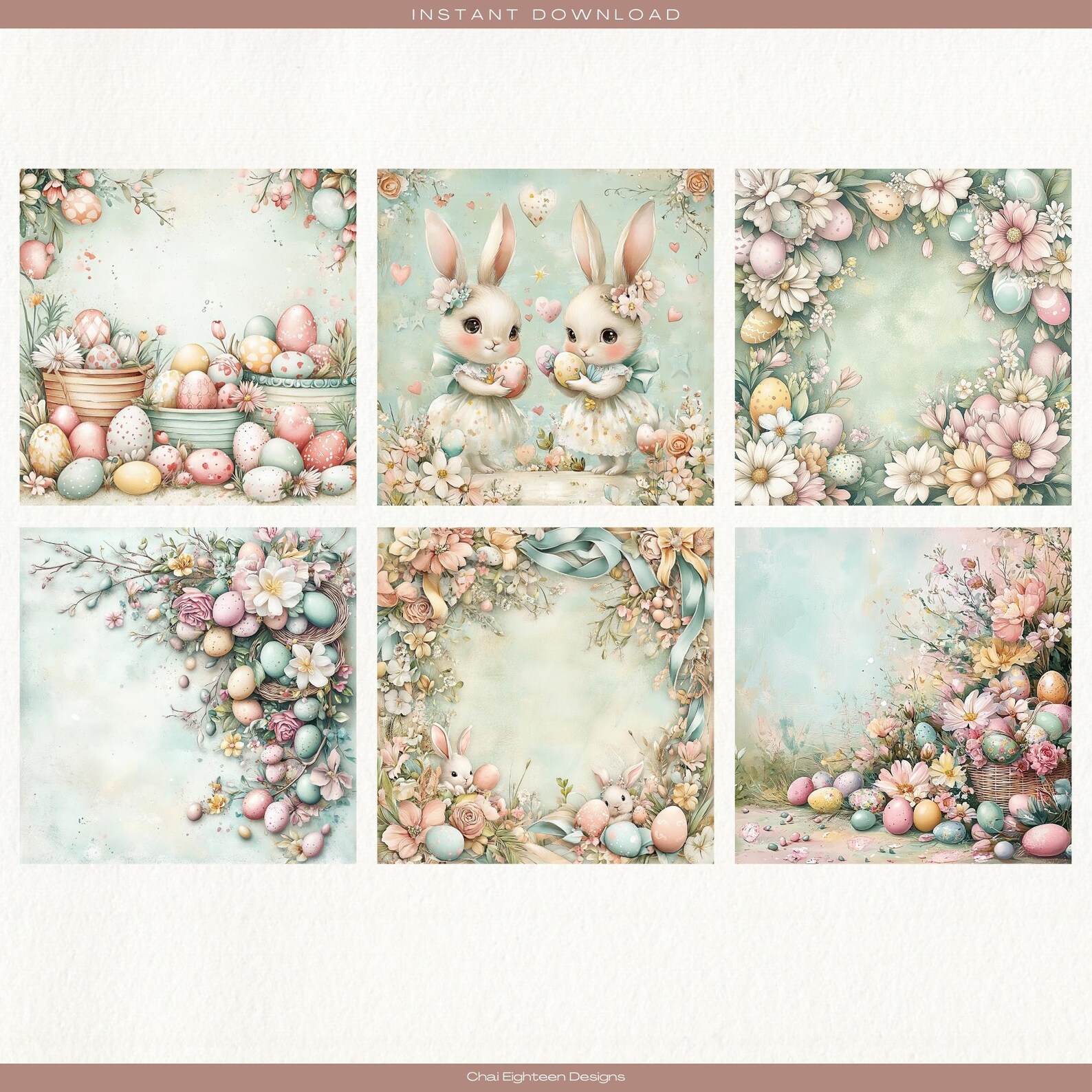 Pastel Easter Digital Paper Pack, Cute Bunny and Chick Backgrounds ...