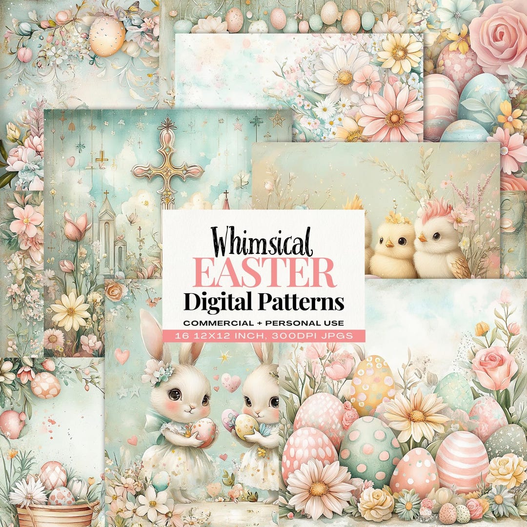 Watercolor Easter Digital Paper Pack, Pastel Egg, Chick and Bunny ...