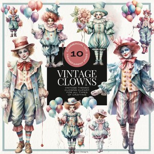 Vintage Clown Watercolor Clipart Clown Illustration Vintage Carnival ...
