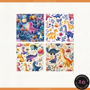 Girly Dinosaur Digital Papers, Dinosaur Seamless Pattern, Cute Dino ...