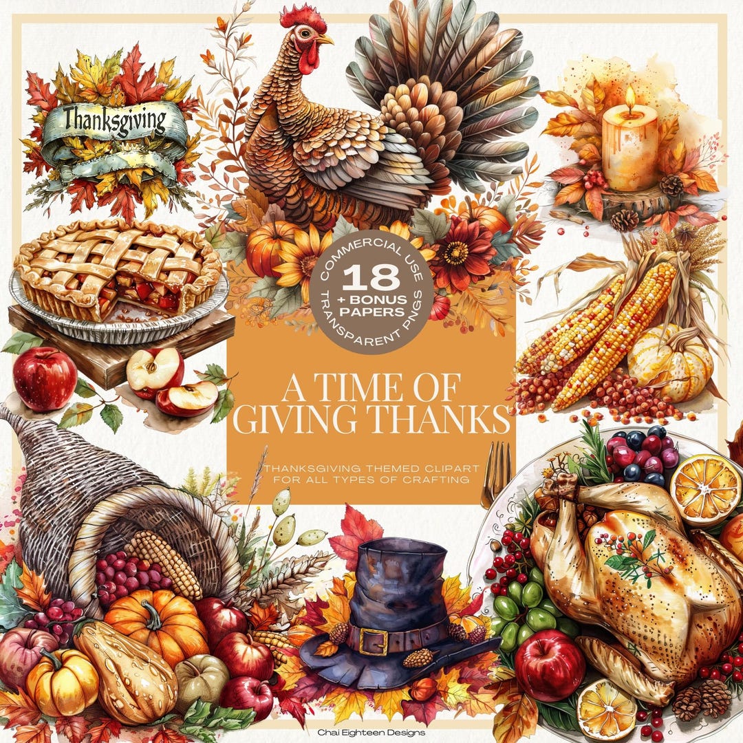 Thanksgiving Clipart Bundle, Thanksgiving Food Illustrations, Season of ...