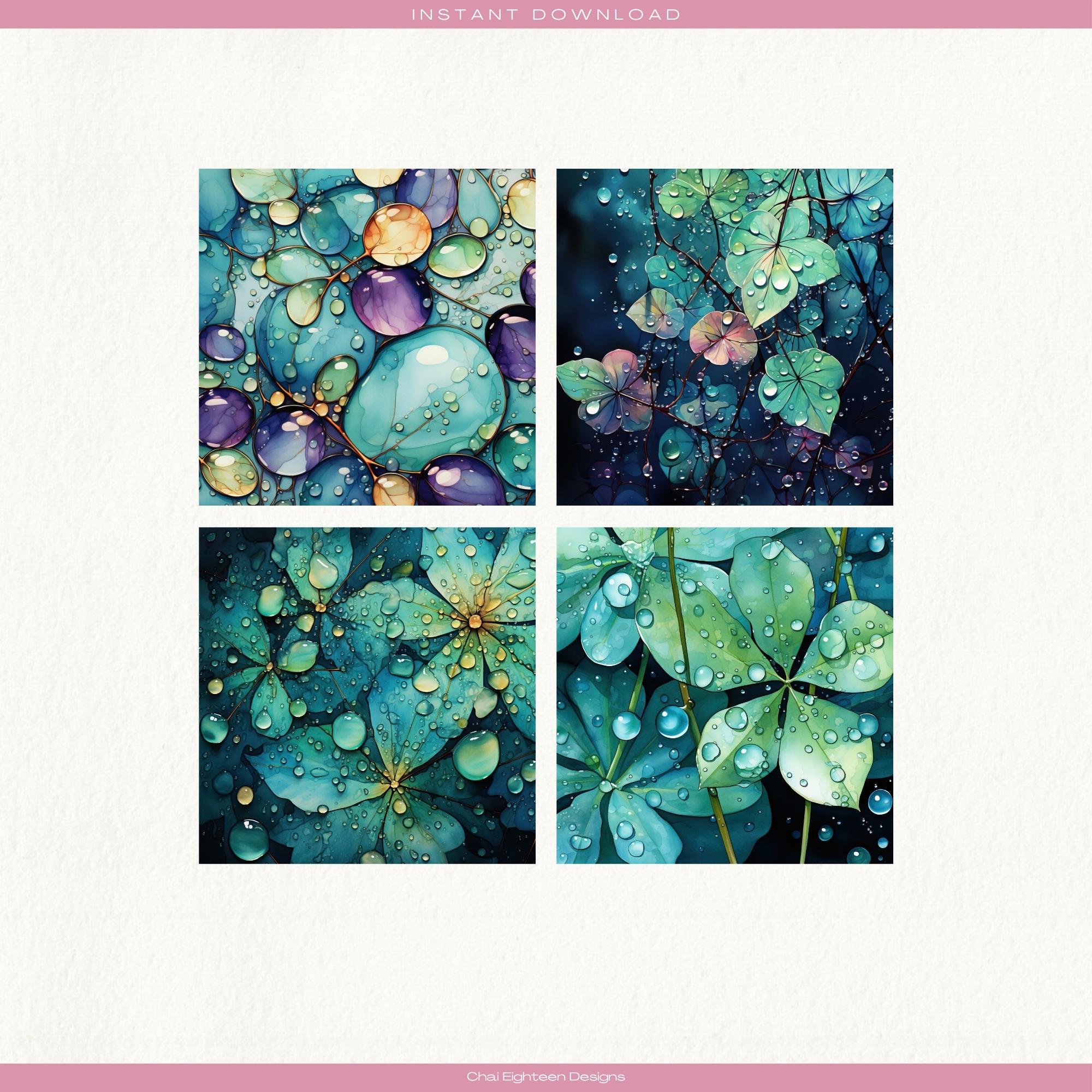 Water Drops Digital Papers, Vibrant Rain Drop Backgrounds, Water Drops ...