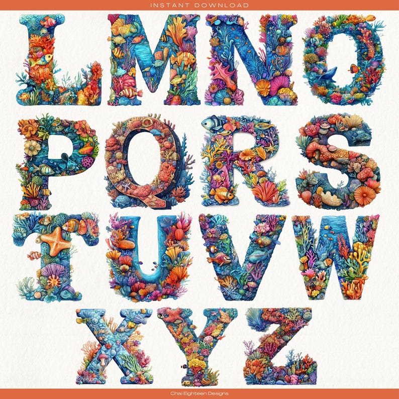Under the Ocean Alphabet PNG, Coral Reef Letters Clipart, Sea Life Font ...