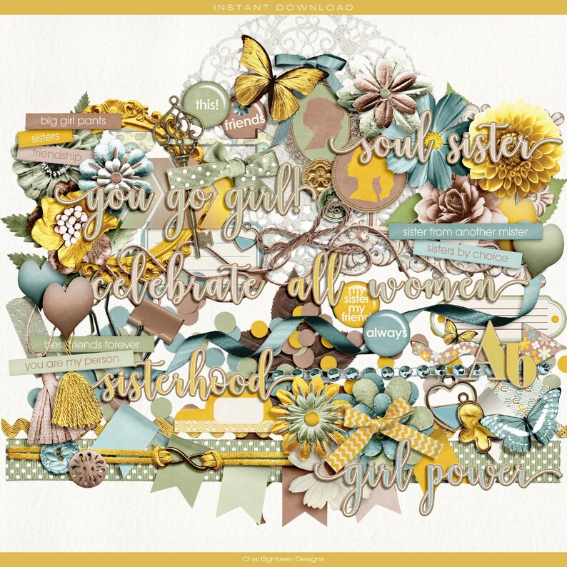 Digital Scrapbooking Kit: Sisterhood and Soul Sisters, 189 Elements ...