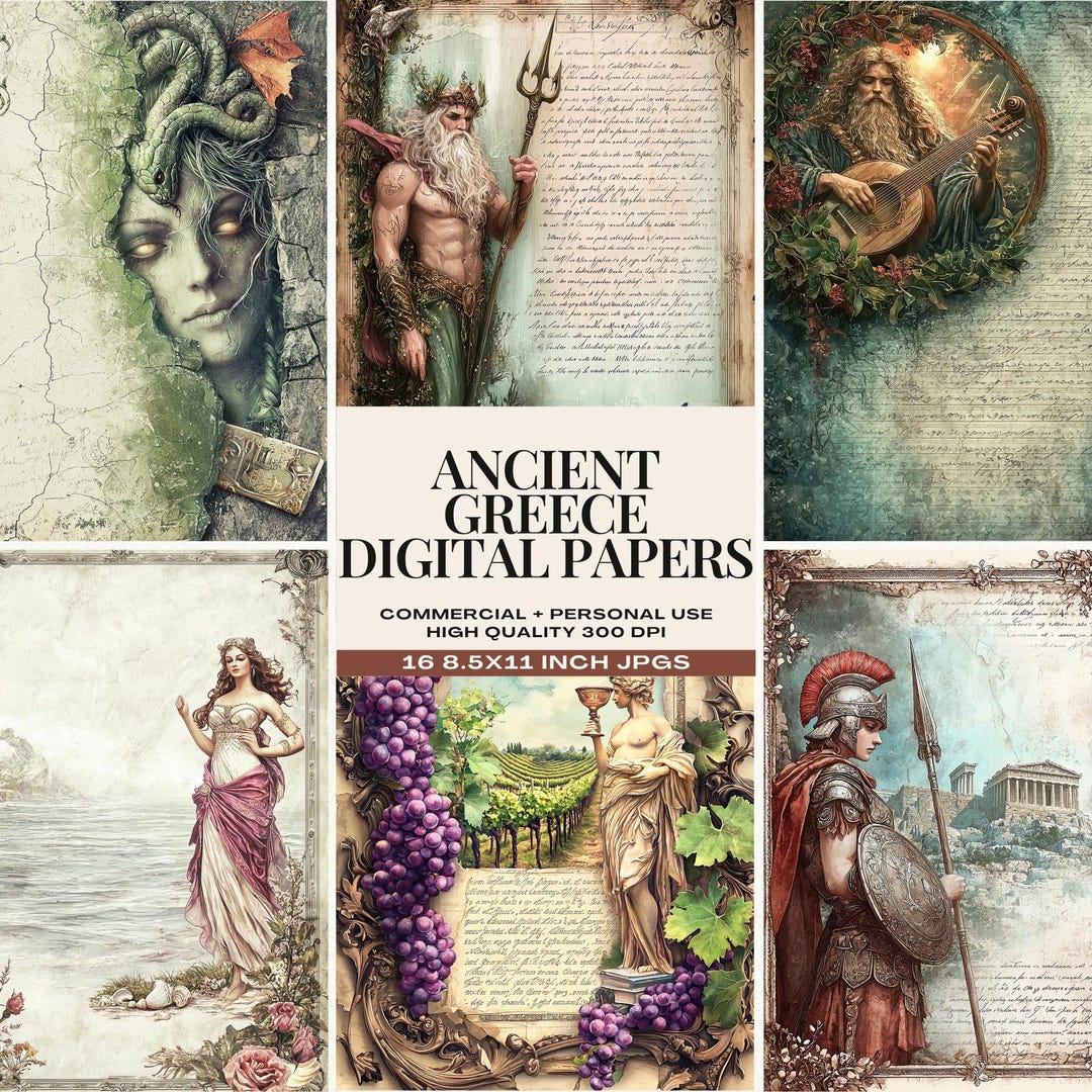 Ancient Greece Junk Journal Paper Pack, Vintage Mythology Scrapbook ...