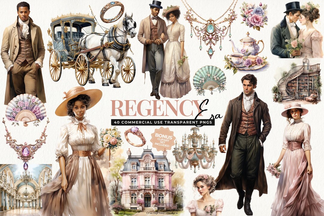 Regency Era Clipart Vintage Romance Clipart Bundle Regency Watercolor ...