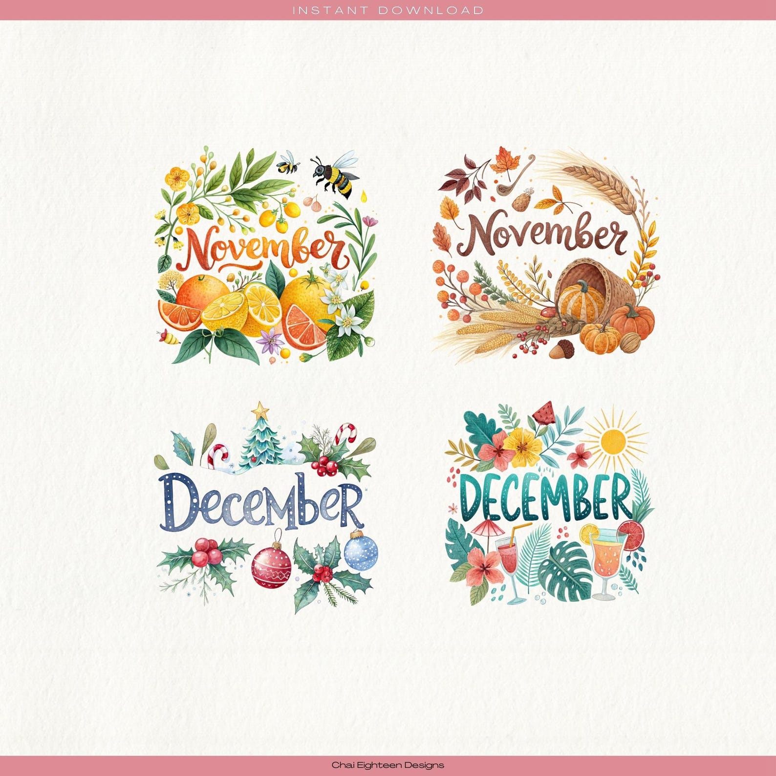 Months of the Year Clipart, Whimsical Seasonal Calendar Png, Digital ...