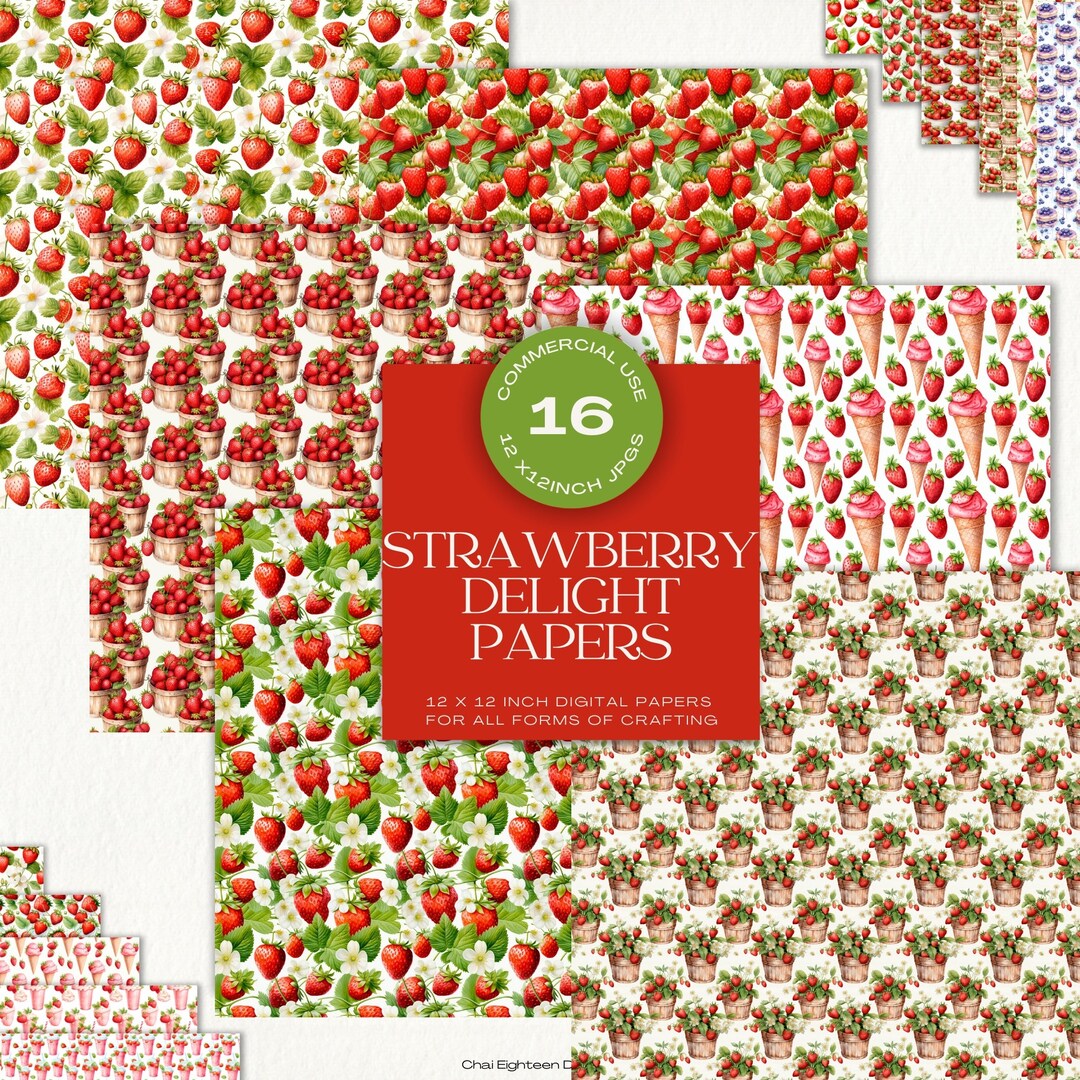 Digital Scrapbooking Papers Seamless Strawberries Pattern Fruity ...