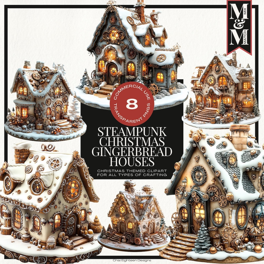 Steampunk Christmas Gingerbread House Clipart, Retro Baking Graphics ...
