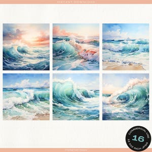 Ocean Waves Watercolor Clipart, Sea Wave Images, Summer Scrapbook ...