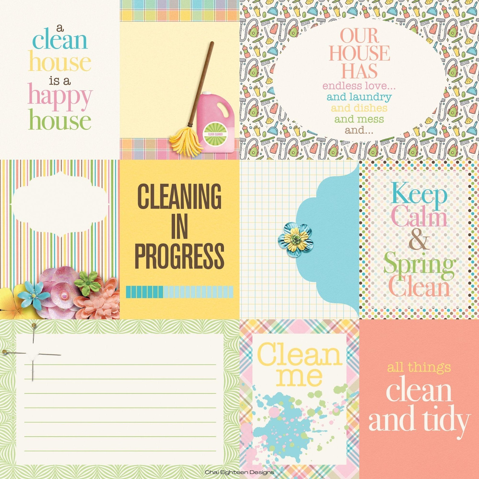 Pastel Spring Cleaning Digital Scrapbook Bundle, Laundry & Housekeeping ...