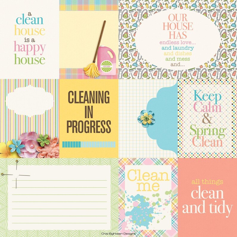 Pastel Spring Cleaning Digital Scrapbook Bundle, Laundry & Housekeeping ...
