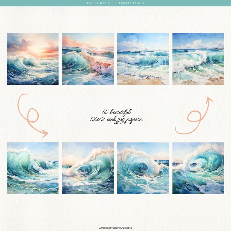 Ocean Waves Watercolor Clipart, Sea Wave Images, Summer Scrapbook ...