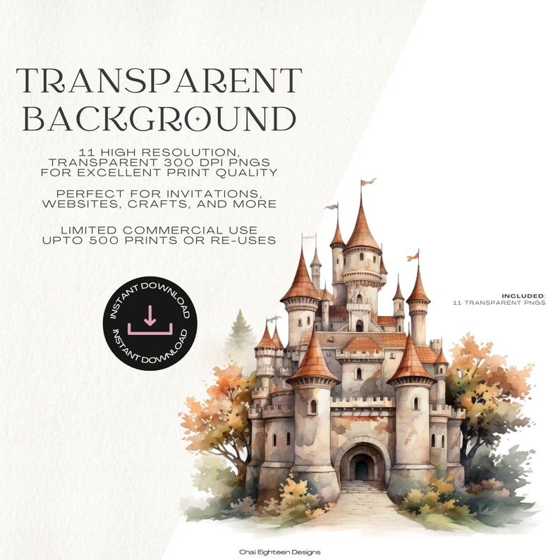 Watercolor Princess Castle Clipart, Magical Castle Pngs, Fairy Tale ...