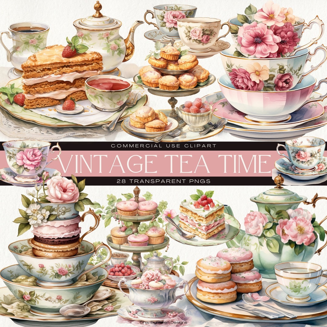 Watercolour Vintage Teacup Clipart, Floral Tea Seat, Tea Party Bundle ...