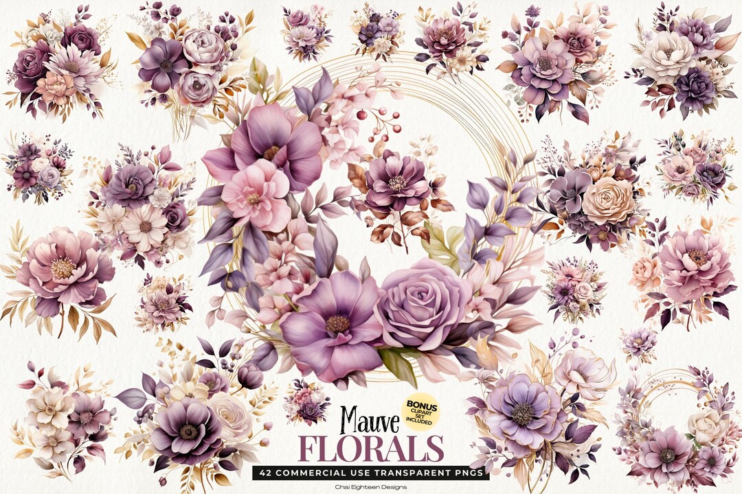 Watercolor Mauve Floral Clipart, Elegant Purple Flower Border Png ...
