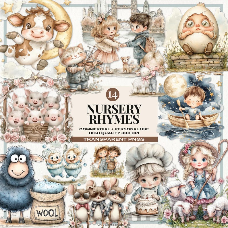 Nursery Rhyme Clipart PNG, Vintage Storybook Graphics, Classic Children ...