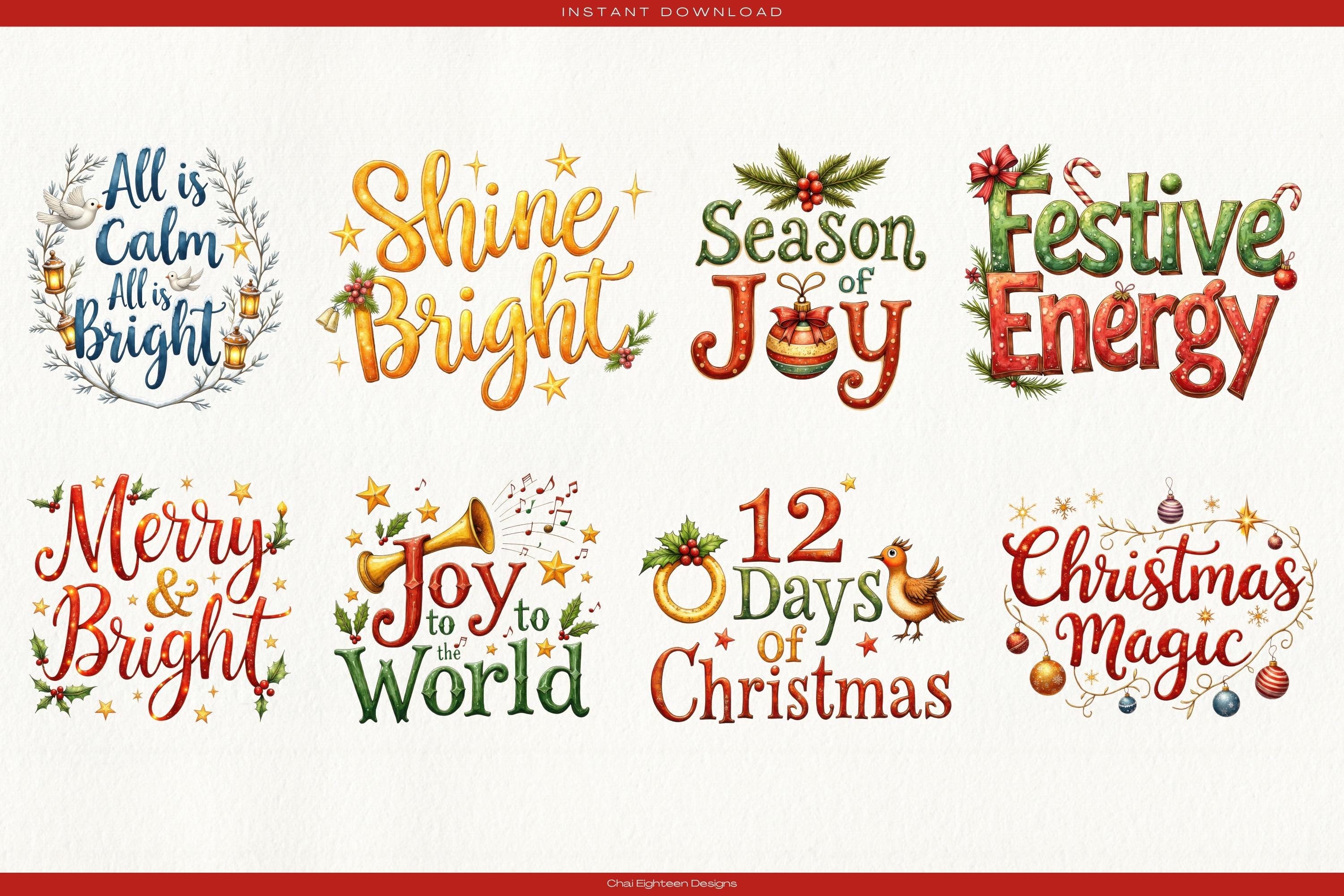12 Days of Christmas Clipart, Vintage Holiday Word Art and Numbers ...