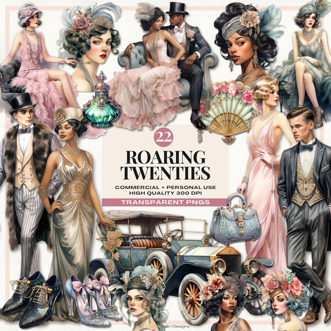 Great Gatsby Clipart, Roaring 20‘s, Flapper Clip Art, Charleston Party ...