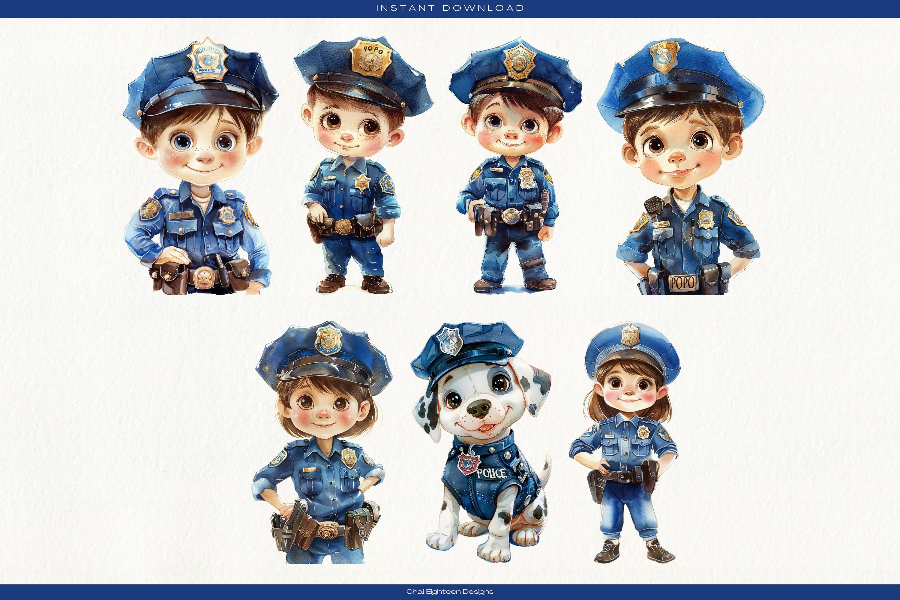 Police Kids Clipart, Watercolor Children Law Enforcement PNG Bundle ...