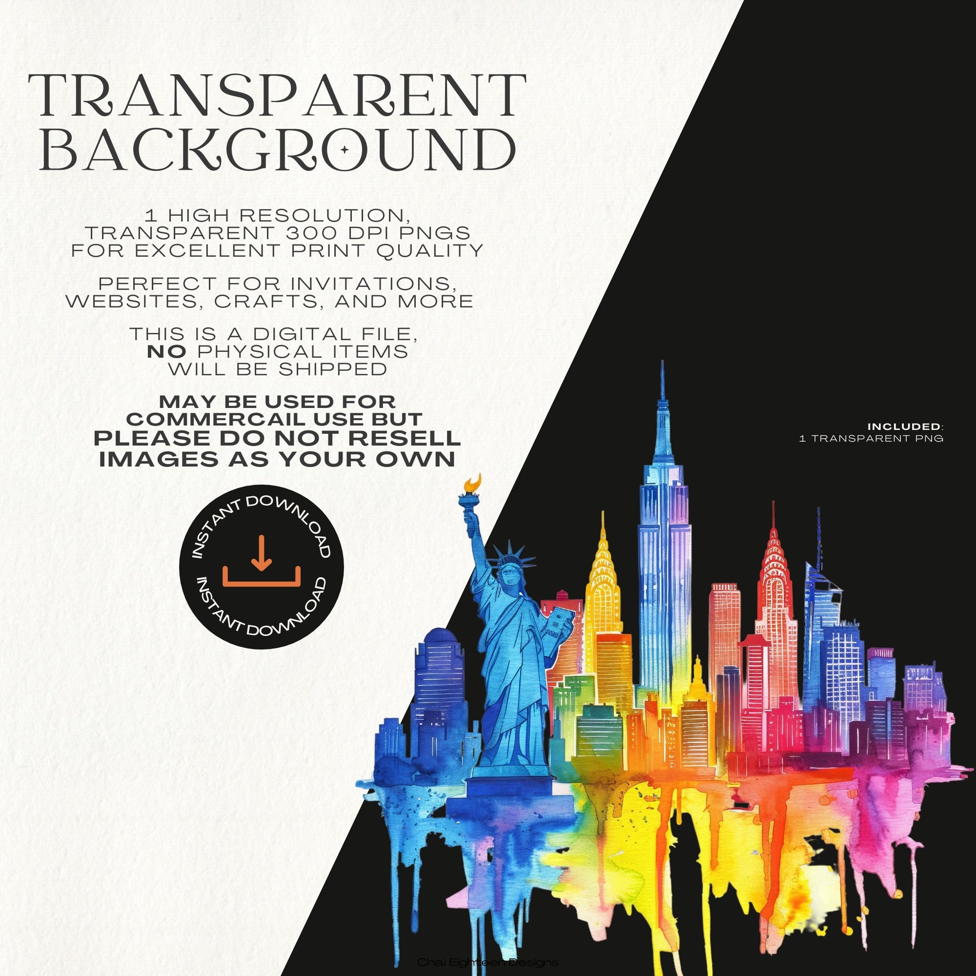 New York Skyline Watercolor Clipart Manhattan Landscape Art Travel ...