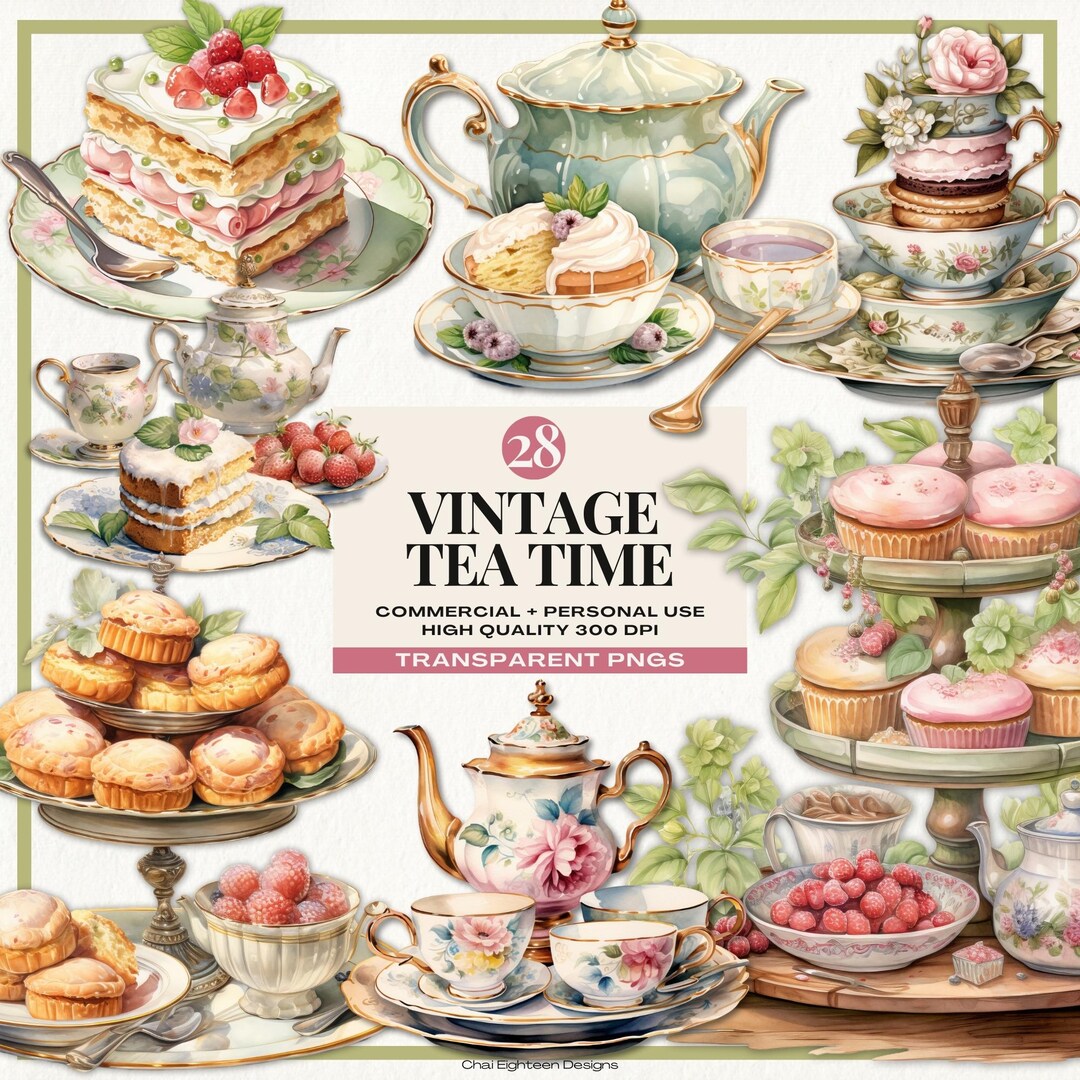 Watercolour Vintage Teacup Clipart, Floral Tea Seat, Tea Party Bundle ...