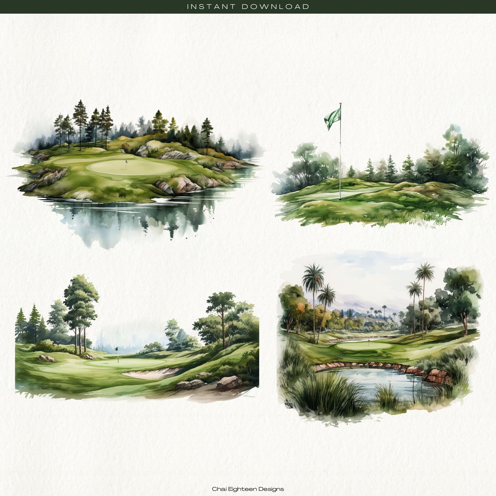 Watercolor Golf Clipart, Golf Cart PNG, Golf Club Clip Art, Golf ...