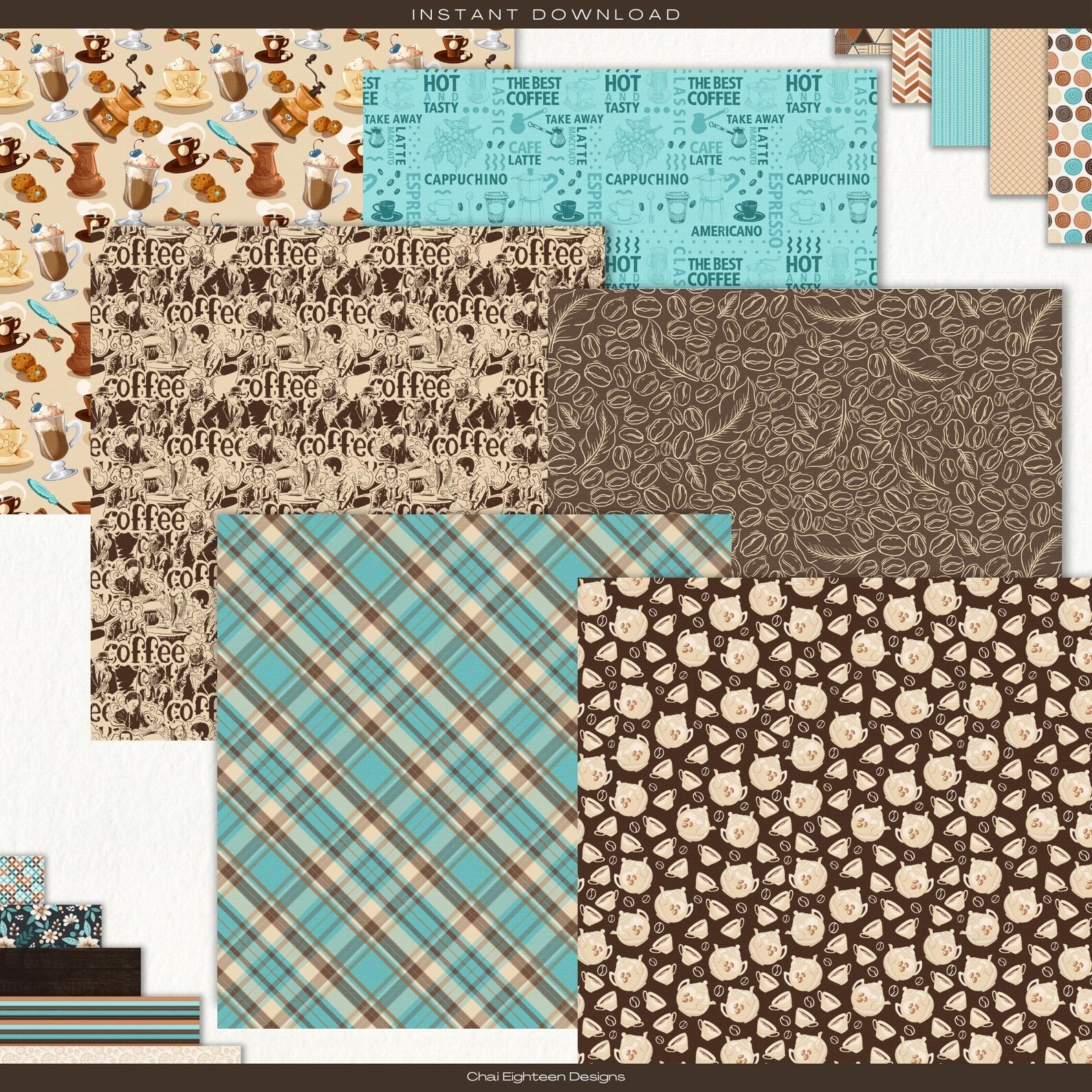 Coffee Themed Digital Papers | but First Coffee Digital Scrapbooking ...