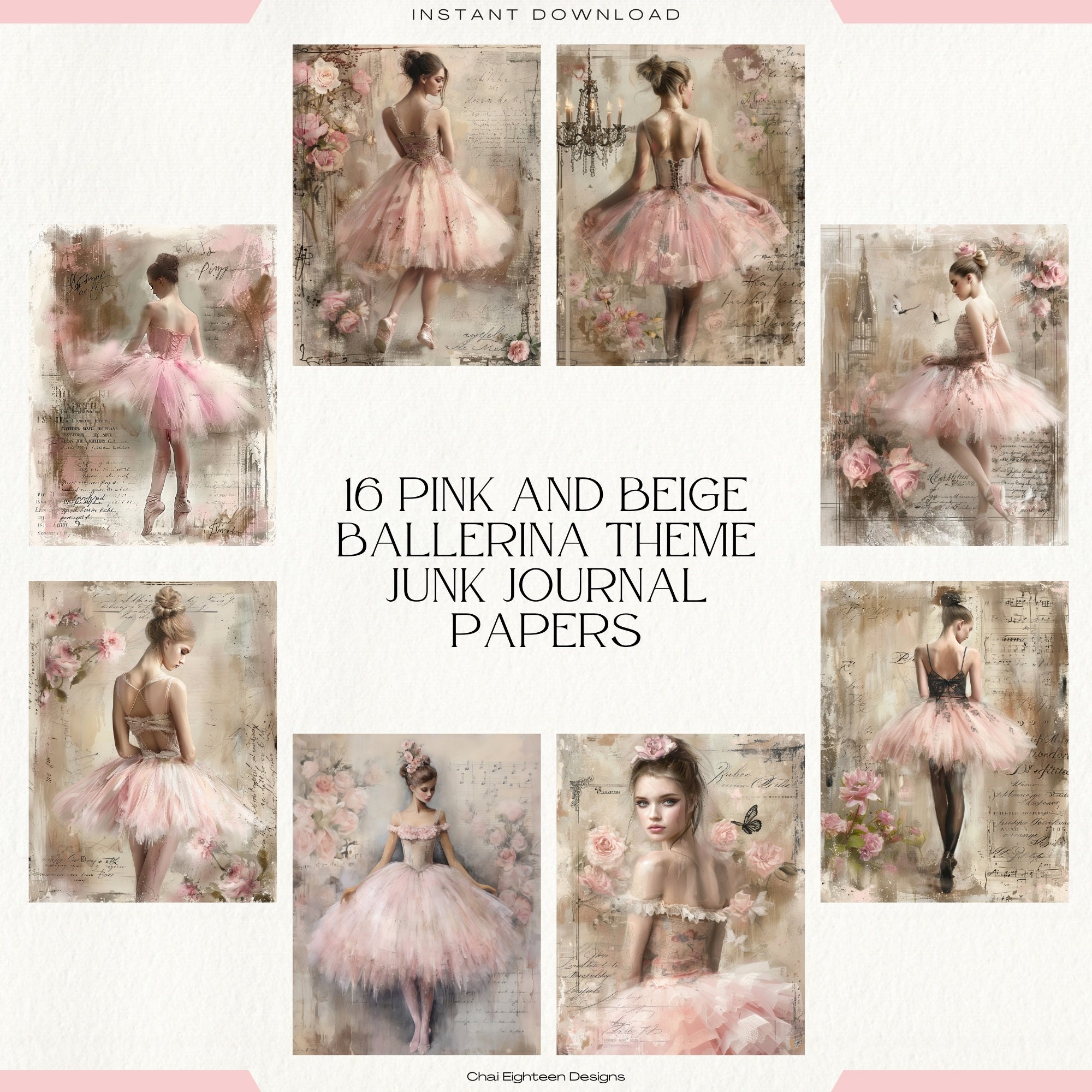 Ballerina Junk Journal Pages, Vintage Shabby Chic Ballet, Printable ...