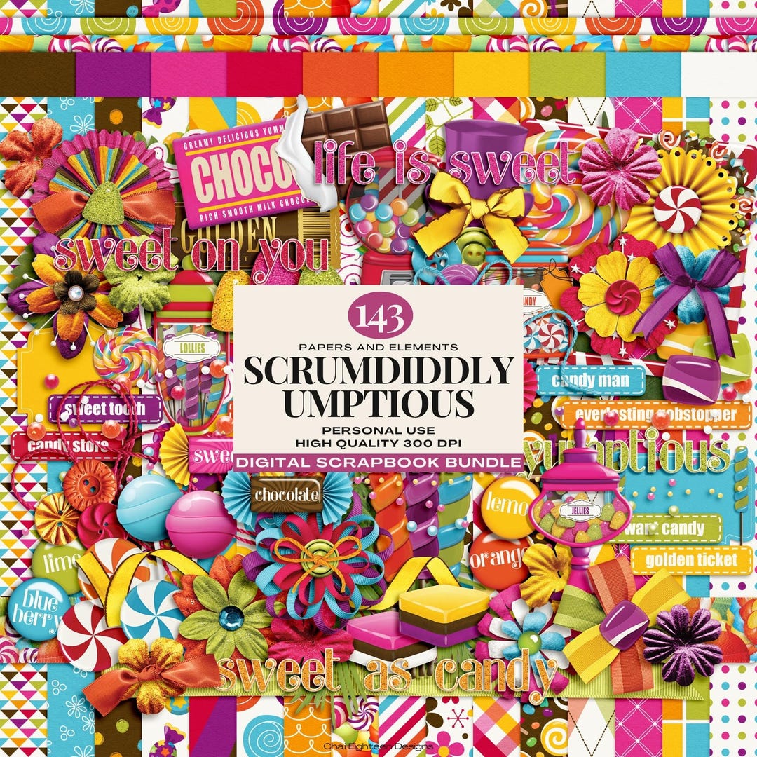 Scrumdiddlyumptious Candy-themed Digital Scrapbook Bundle, Sweet Treats ...