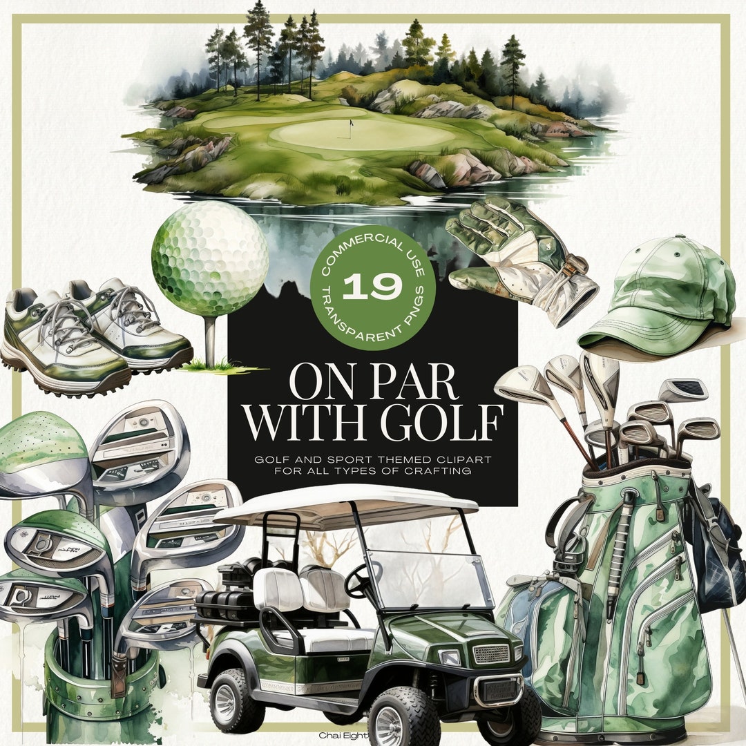 Watercolor Golf Clipart, Golf Cart PNG, Golf Club Clip Art, Golf ...