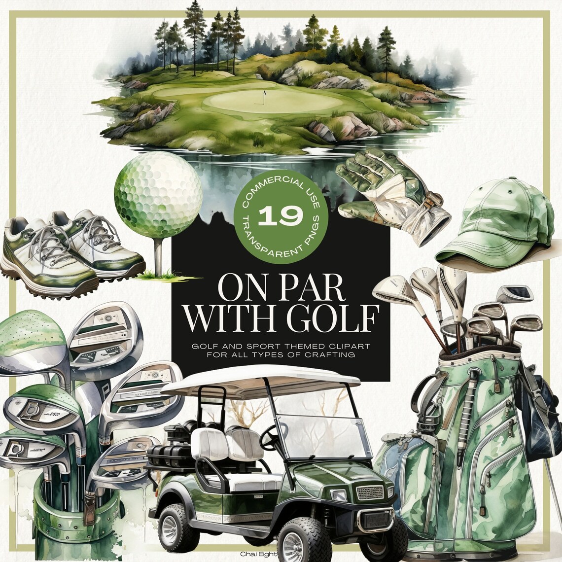 Watercolor Golf Clipart, Golf Cart PNG, Golf Club Clip Art, Golf ...