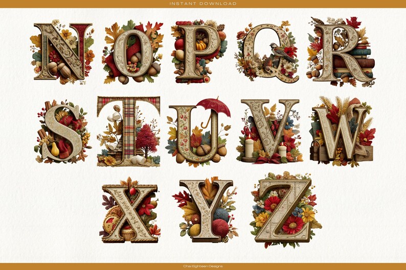 Monogram Initials Clipart Set, Fall Alphabet Letter Png Download ...