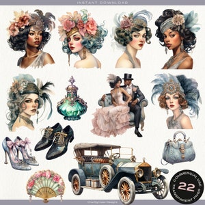 Great Gatsby Clipart, Roaring 20s, Flapper Clip Art, Charleston Party ...