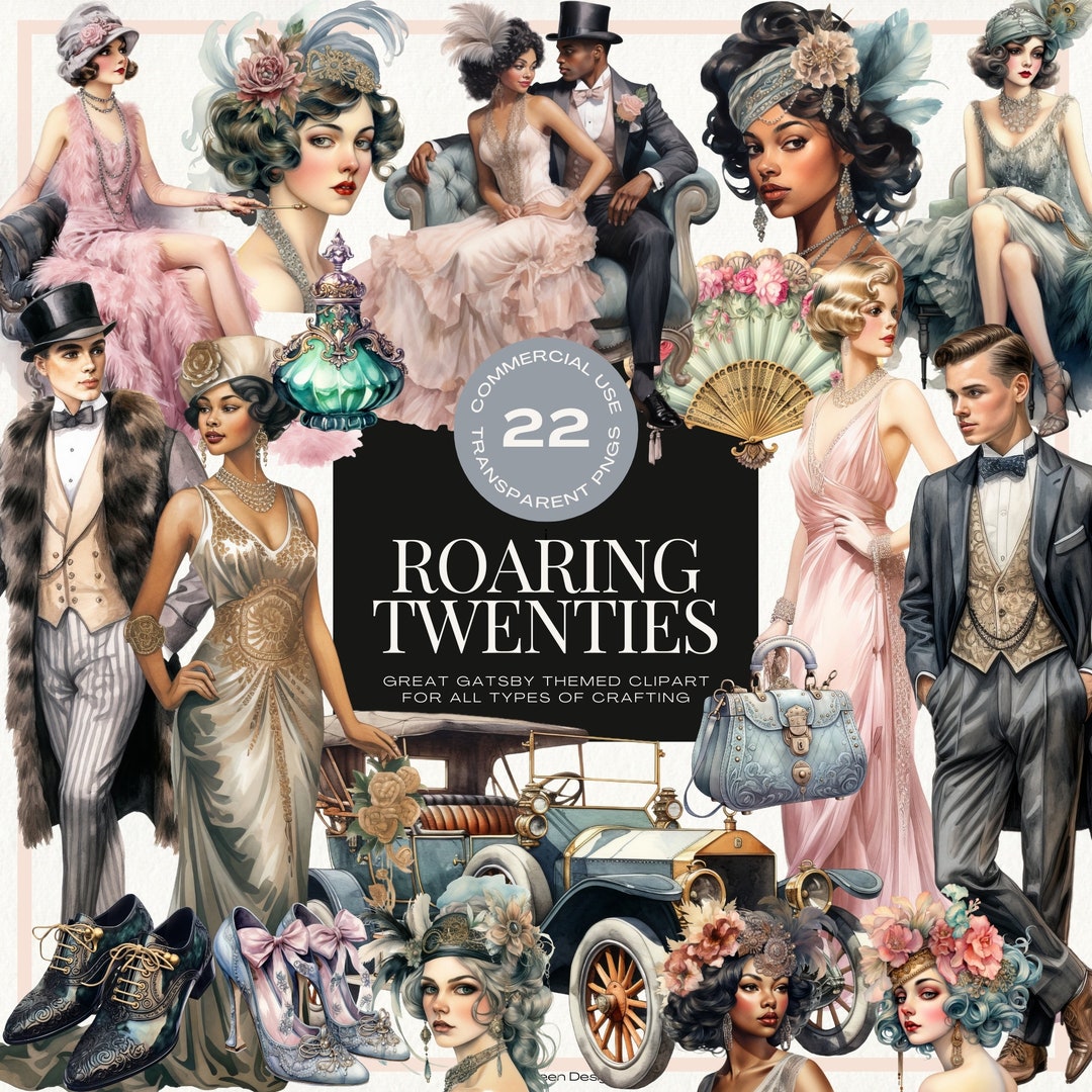 Great Gatsby Clipart, Roaring 20s, Flapper Clip Art, Charleston Party ...