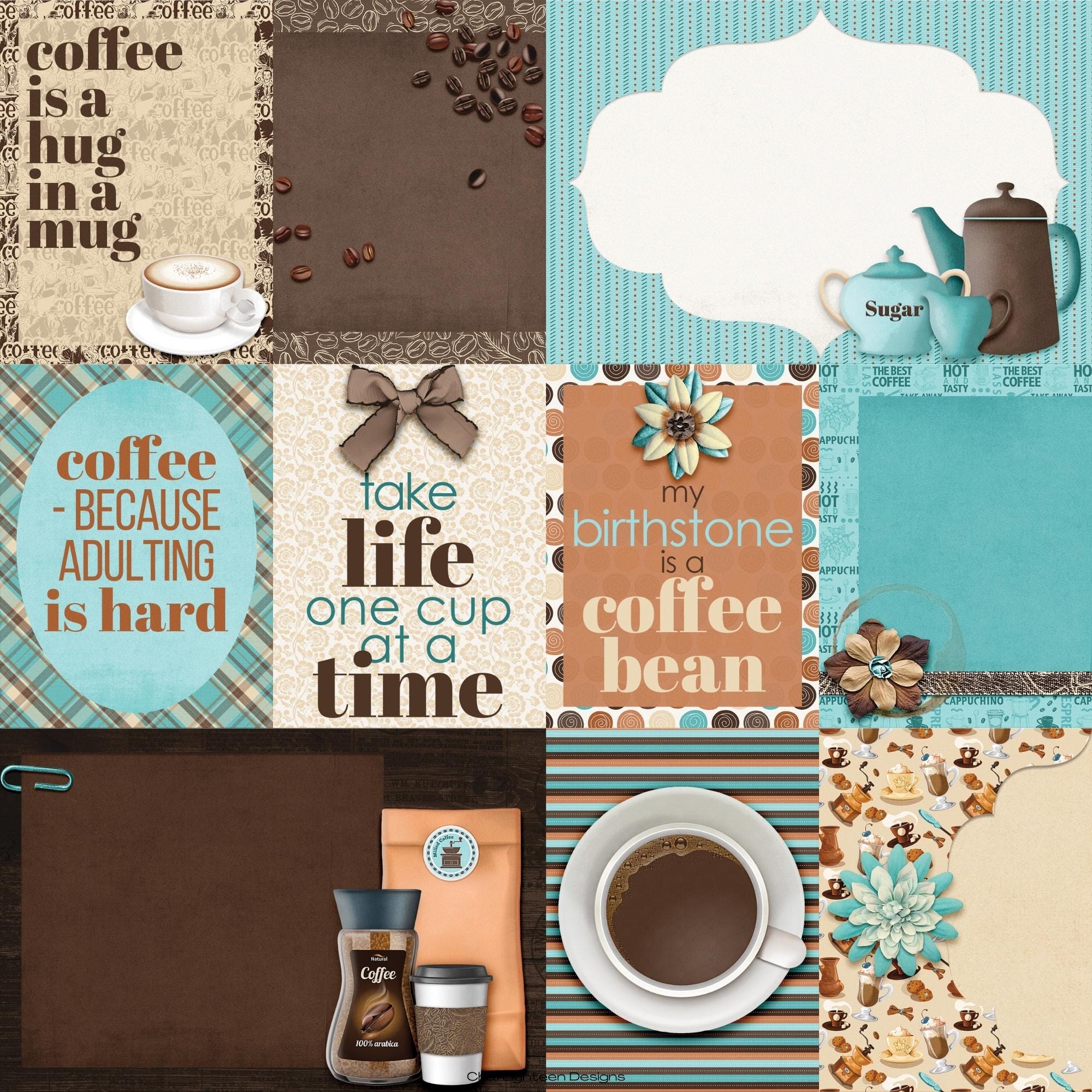 Coffee Themed Digital Papers | but First Coffee Digital Scrapbooking ...