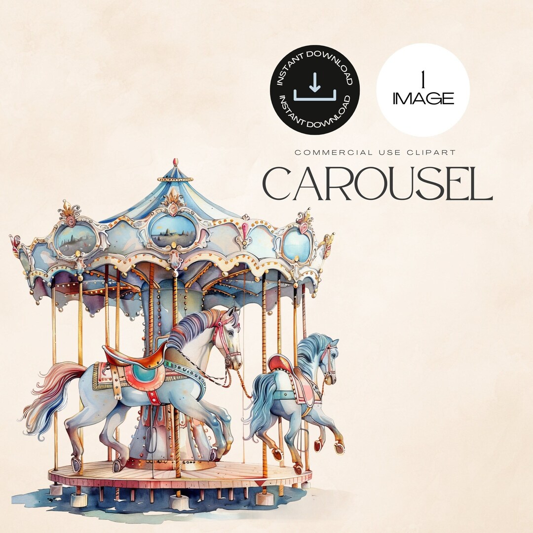 Watercolor Carousel, INSTANT DOWNLOAD, Watercolor Baby Shower Clipart, Birthday Clipart ...