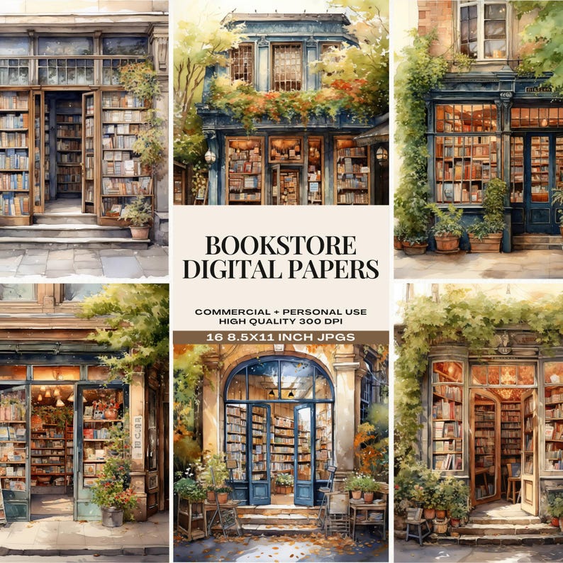 Junk Journal Bookstore, Cozy Bookstore Scrapbooking Papers, Vintage ...