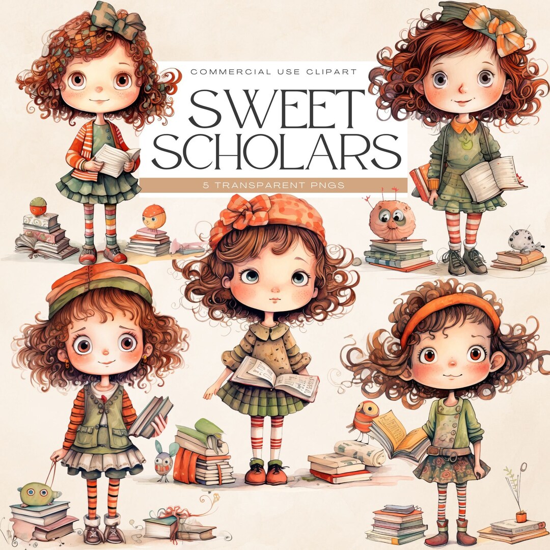 Girl With Books Clipart, Sweet Scholars, Cute Girl Clipart, Junk ...