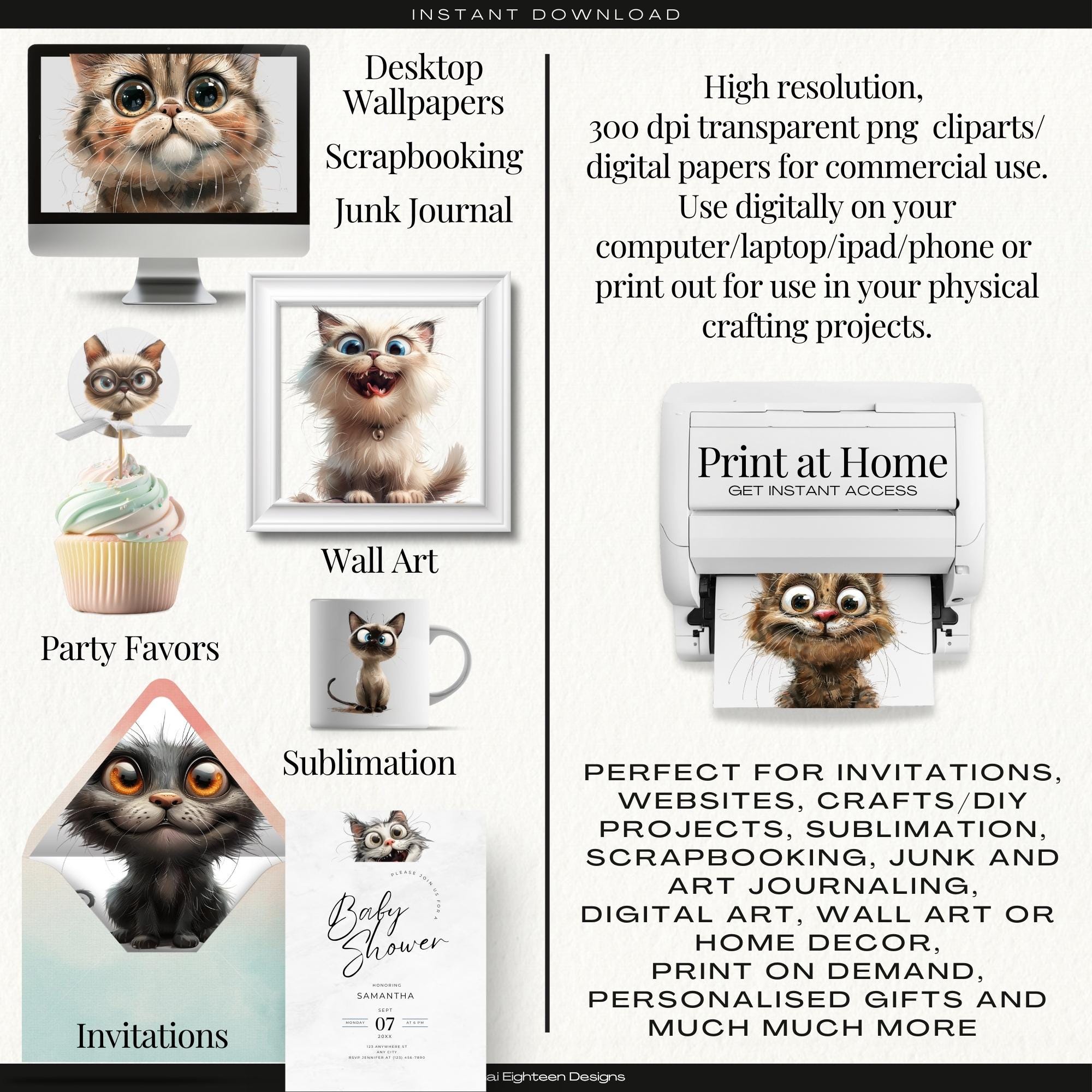 Quirky Cat and Dog Clipart Bundle, Whimsical Cats and Dogs Clip Art ...
