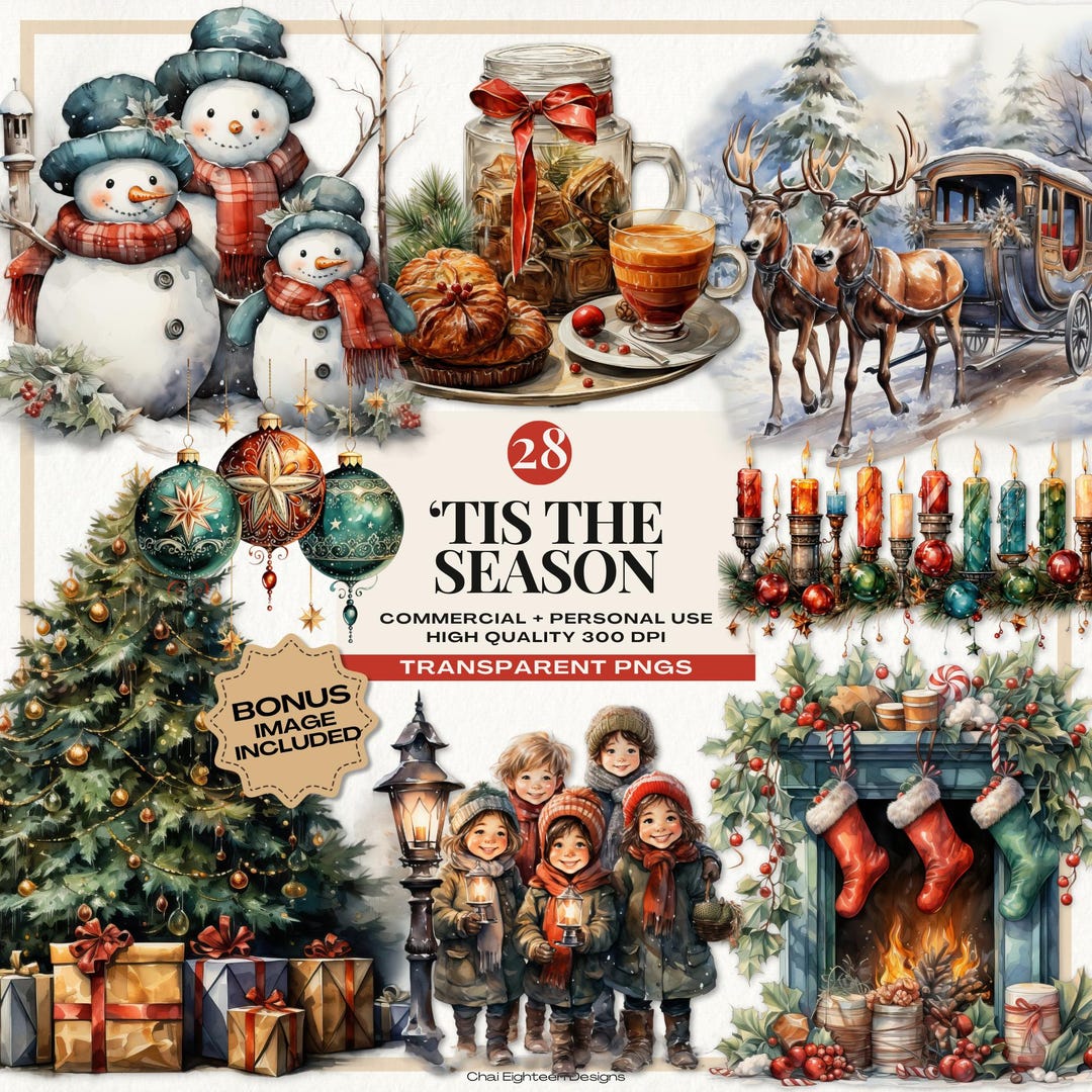 Tis the Season Transparent Holiday Png, Christmas Clipart, Watercolor ...