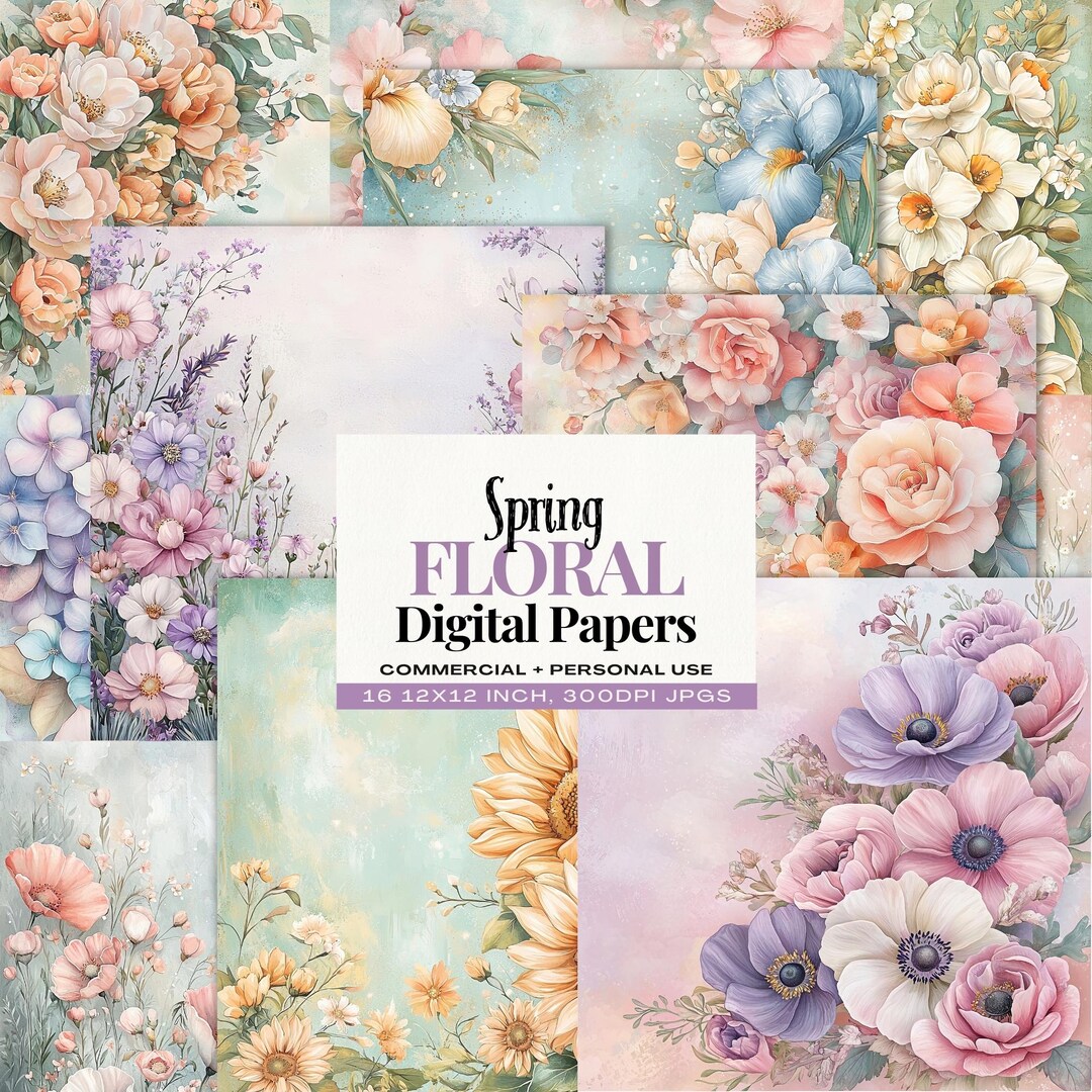 Spring Floral Digital Papers, Vintage Inspired Floral Designs ...